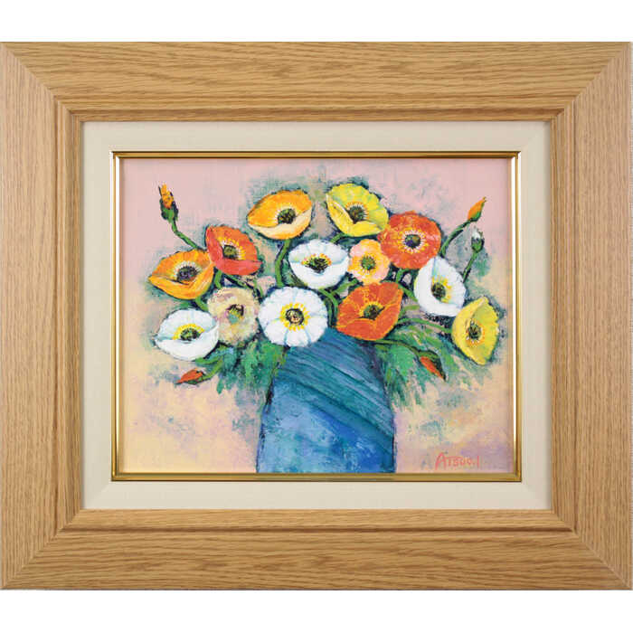 思いやりの花、ポピー技法：油彩画作品サイズ：F3号額のサイズ：高さ37cm×幅42cm×奥行き5.0cm作品の状態：良好ですこちらの作品は、画像と同型の新品の額縁、箱にお入れして発送いたします。新築祝い等のご贈答用としてもお選びいただけます...