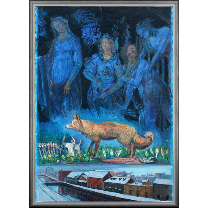 雪が降り積もり、寒さ厳しい冬の持つ姿発送までお時間を頂きます。技法：油彩画作品サイズ：P150号額のサイズ：高さ241cm×幅176cm×奥行き6.0cm作品の状態：良好です通常の絵画と同様に、表面保護のアクリル板・裏板が付属しております。...