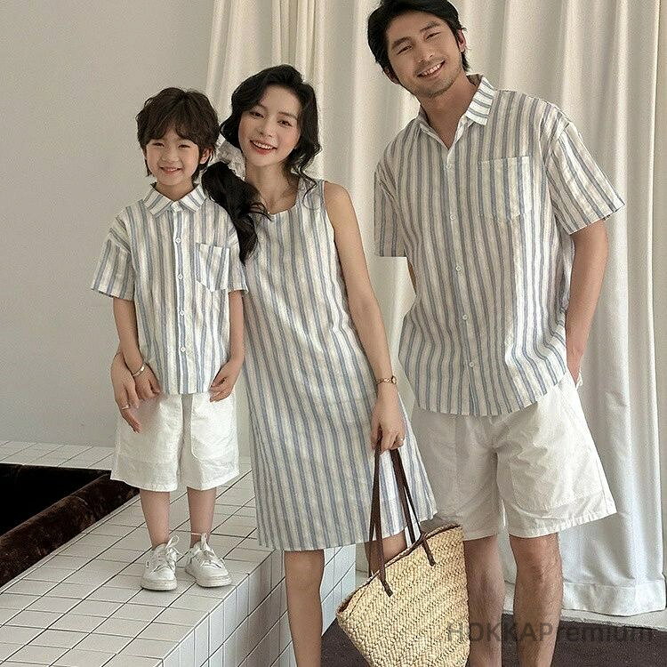 親子服 親子ペアルック リンクコーデ 親子 セット 夏 夏服 家族お揃い 親子お揃い 親子ペア 親子コーデ 男の子 女の子 メンズ レディース ストライプ柄 半袖シャツ 半袖 ロングワンピース 子供服 ママ パパ お揃い カップル ご夫婦 ...