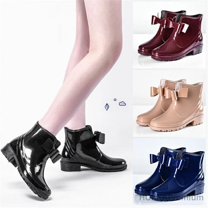 レインブーツ レディース レインシューズ ショートブーツ ラバーブーツ ブーツ 完全防水 雨靴 リボン 滑りにくい 梅雨 雨 ミドル丈 軽量 無地 シンプル かわいい おしゃれ 履きやすい お出かけ 外出 厚底 冬 釣り 防水ブーツ 作業 ...