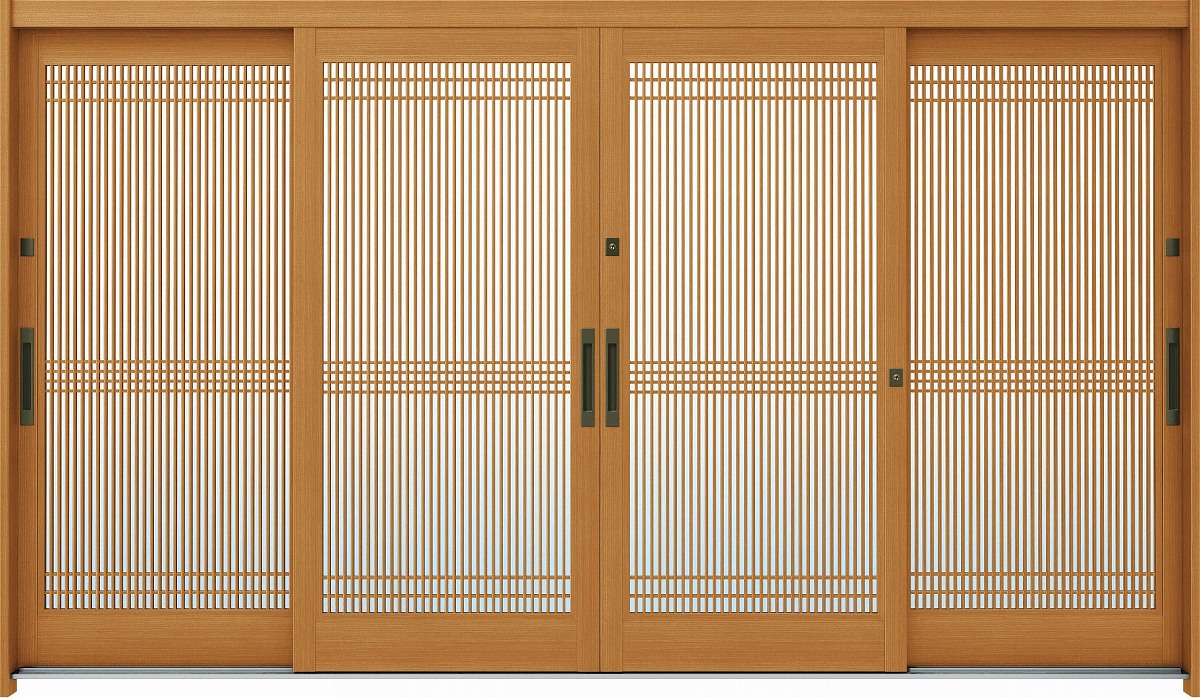 ◎オプション商品◎中桟付スライド網戸　4枚建　木目柄格子付スライド網戸　4枚建　木目柄中桟無スライド網戸　4枚建　木目柄室内額縁用アングル　4枚建壁付防風ポスト半外付型用　コンクリート納まり用アンカー　上枠（ランマ付）用半外付型用　コンクリ...