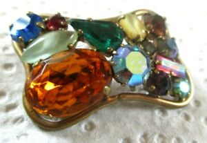 ancienne broche ajouree couleur or cristaux multicolores rare bijou vintage 2829アンシエンヌブロチェアジュレクーラークリストーヴィンテージビジュー※注意※NYか...