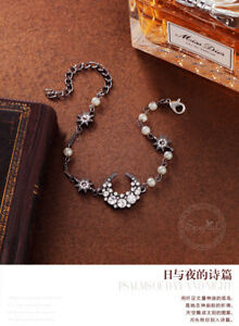 bracelet chaine noir lune etoile pave strass perle blanc class ct11ブレスレットチェインノワールルヌエトワールパヴェストラスパールブランクラス※注意※NYからの配送になります...