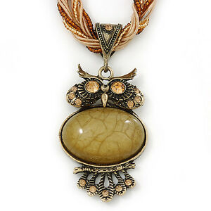 vintage perline oro gufo collana con pendente in oro antico in metallo 38cm lunghezza5cアンティークメタルゴールドビーズゴールドフクロウネックレスペンダン...