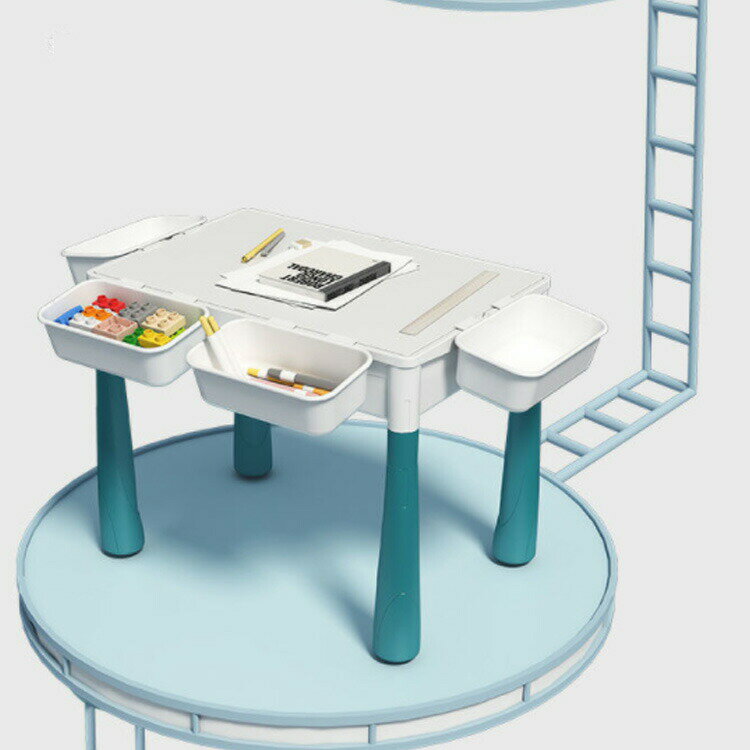 【テーブル＋椅子セット】【ブロック206ピース付き】【多機能】遊びながら楽しく学べる！使い方いろいろ無限大。デスク＆チェア＋カラフルなブロック＋収納ボックスをあわせた豪華な知育ブロックセット！ ブロック・水遊び・お勉強など、これ1台で何でも...