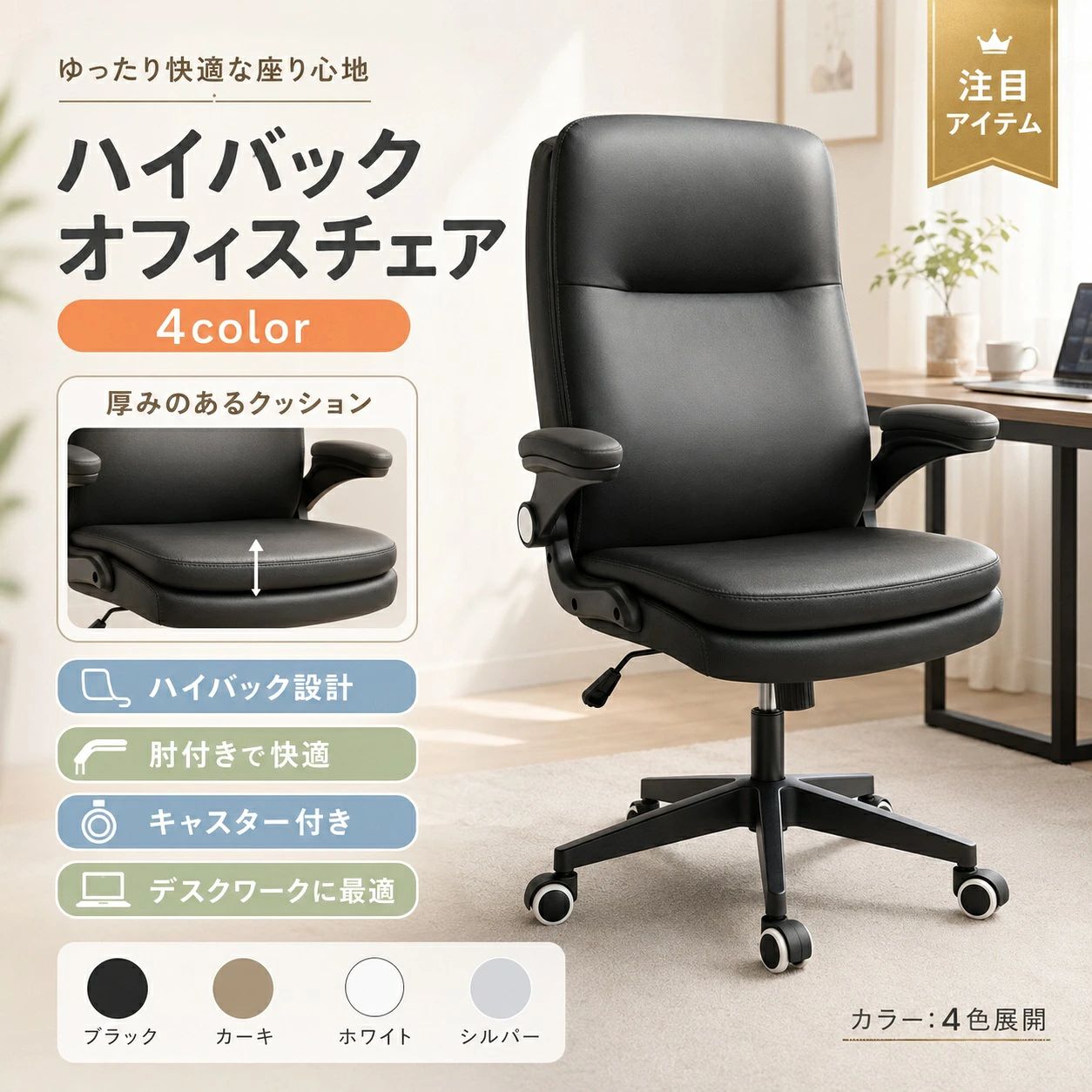 関連キーワード オフィスチェア デスクチェア パソコンチェア ワークチェア 肘置き付き 跳ね上げ式アームレスト 360度回転 通気性 在宅勤務 リモートワーク PCチェア 事務椅子 学習椅子 長時間作業 快適チェア オフィス用椅子 作業用チ...