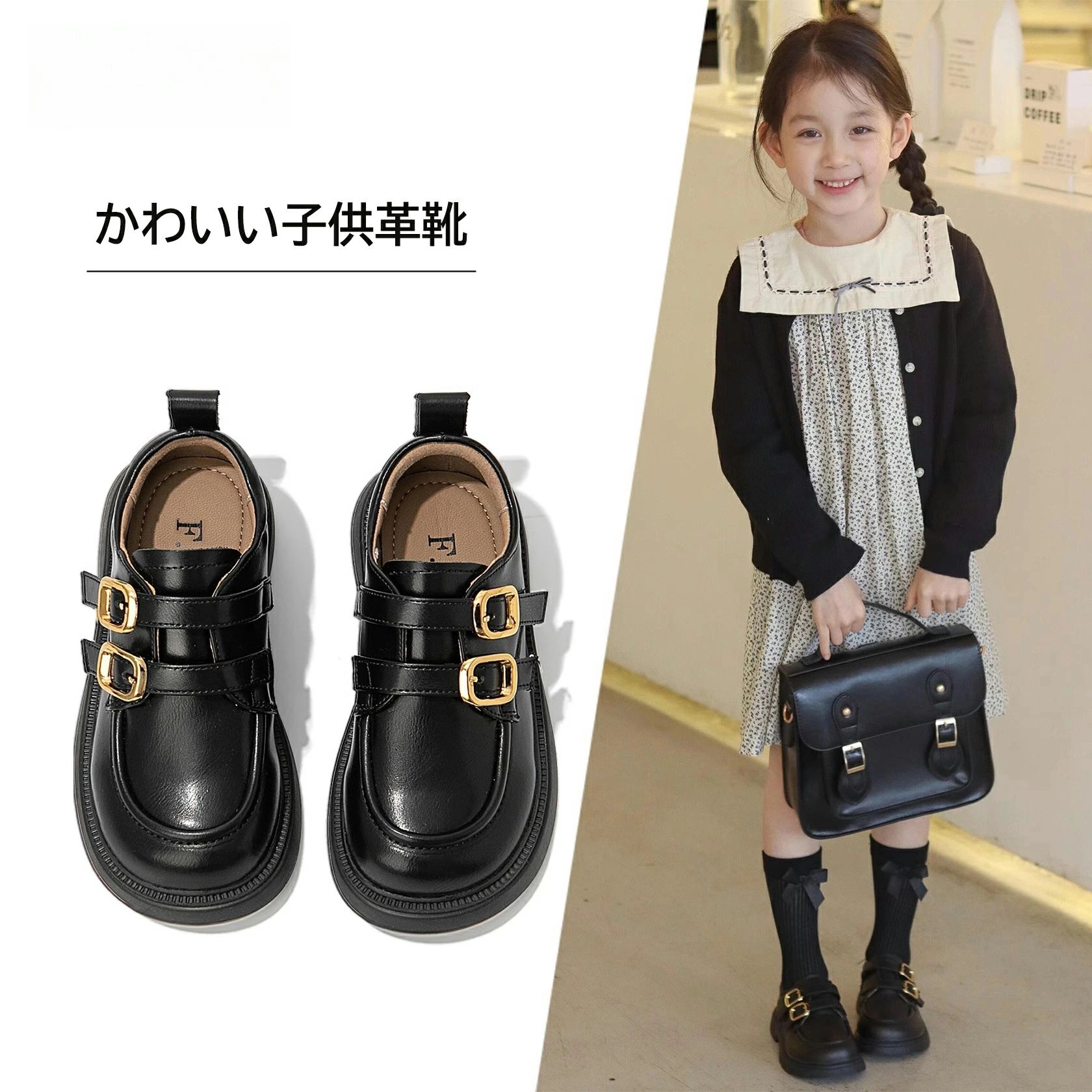 子供靴 ローファー キッズ 厚底 フォーマル シューズ 女の子おしゃれ 履きやすい 滑り止め パンプス ブラック ベージュ　子供靴 シューズ PU 学生 ジュニア プリンセス風 子供靴 入学式 卒業式 "きちんと感と可愛さを兼ね備えた女の子...