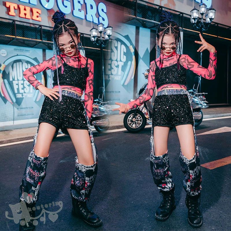 キッズ ダンス衣装 セットアップ ベストトップス 切り替え ロングパンツ 女の子 へそ出し舞台服 演出服 K-POP ステージ衣装 練習着 体操服 派手 おしゃれ 応援団 120-160cm 送料無料 キッズダンス衣装 セットアップ 女の子...
