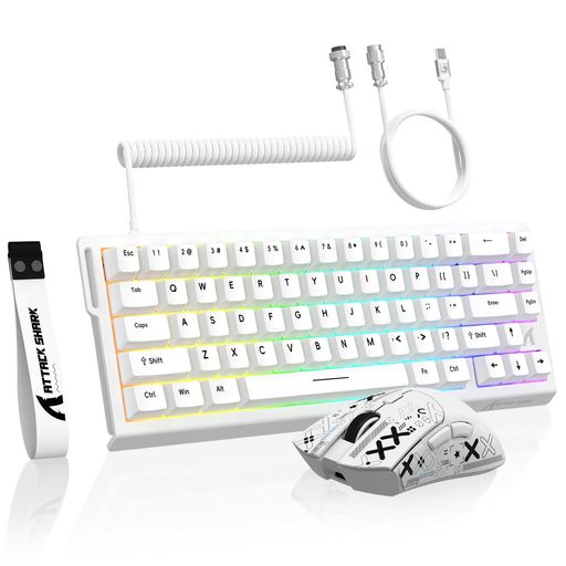 【ラピッドトリガー キーボードマウスセット】ホール効果磁気スイッチを搭載したATTACK SHARK X68HE有線ゲーミングキーボードは、8Kポーリングレートと0.125msの超低遅延に対応し、専用の8KHz対応航空コネクタ式ケーブルで安...