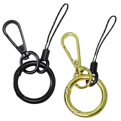 【商品仕様】含む商品:リングストラップ2枚、カラビナ2枚。サイズ:画像2にご参考ください。素材:高品質の亜鉛合金で、耐用性が高くて錆びにくいです。耐荷重:黒い糸の耐荷重は500gで、カラビナとリングの耐荷重は3kgです。(注意:耐荷重を超え...
