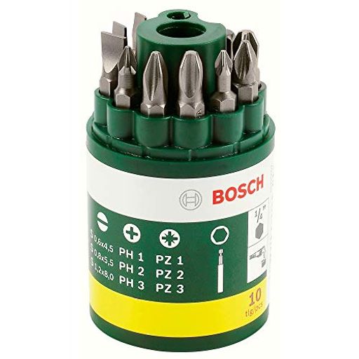 ●ドライバービットセット10本組 ●プラスビット3種/1番、2番、3番(PH1、PH2、PH3) ●マイナスビット3種/S0.6x4.5、S0.8x5.5、S1.2x8.0 ●ポジドライブビット3種/1番、2番、3番(PZ1、PZ2、PZ3...