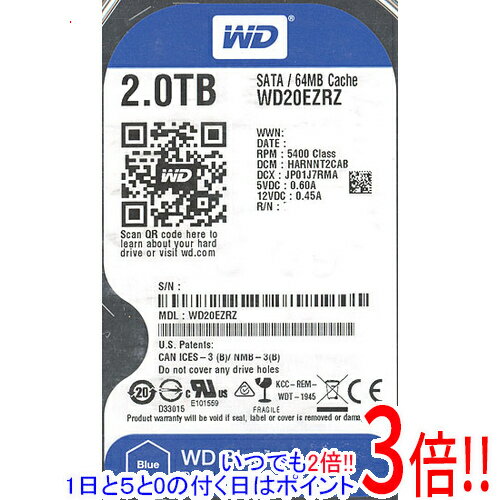 商品名【中古】Western Digital製HDD WD20EZRZ 2TB SATA600 7000〜8000時間以内商品状態 動作確認済の中古品です。 ※中古品ですので、傷、汚れ等ある場合がございます。ご理解の上、ご検討お願いします。...