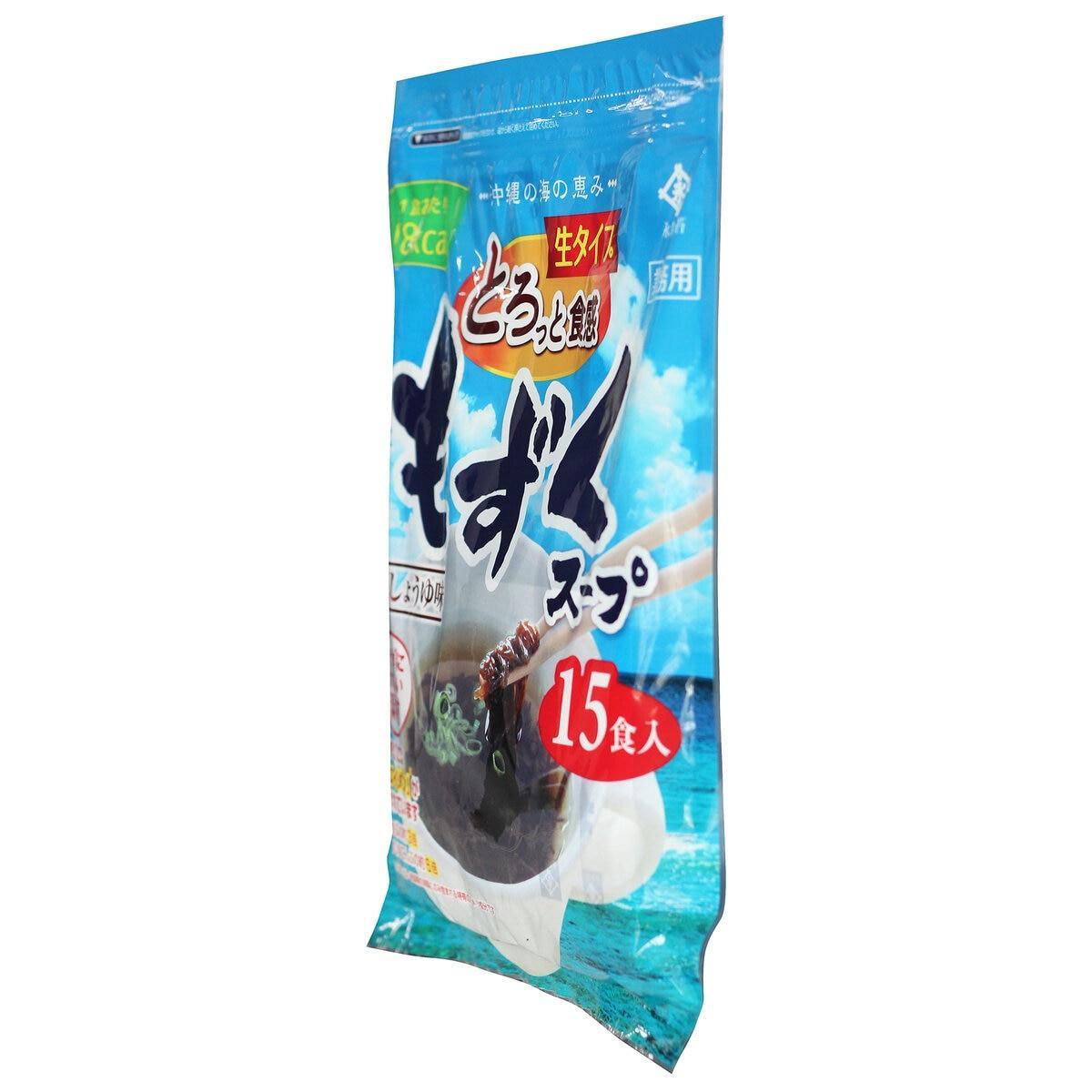 沖縄の美しい海で育ったもずくの独特な食感を生かした生タイプのスープです。 カップにスープ1袋分を取り出し、180mlのお湯を注ぐだけ。別添で乾燥ねぎががついています。 和風しょうゆ味のスープですので、アレンジレシピも簡単です。 1食あたり1...