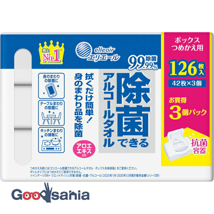 内容量42枚×3個商品説明アルコールを配合したシートで、身のまわり品を拭くだけで簡単に菌を除去。速乾性が高く、拭き取り跡が残りにくい。アロエエキス配合。つめかえ用。保管及び取扱い上の注意火気に近づけたり、火気の近くでご使用・保管・廃棄はしな...