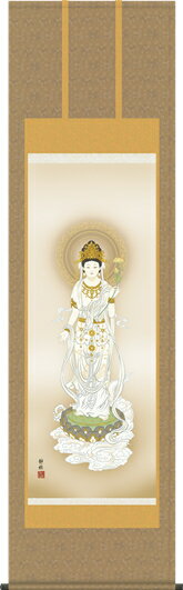 光彩を放ちながらあらわれる慈愛に満ちた観音様 同梱購入される方だけの特典-特製オニックス製風鎮（ふうちん-掛け軸の装飾品）を 特別価格にてご提供しております♪ 仏画掛け軸で厳かな空間を創造する！一幅の掛軸が床の間を演出いたします！ 金色の光...