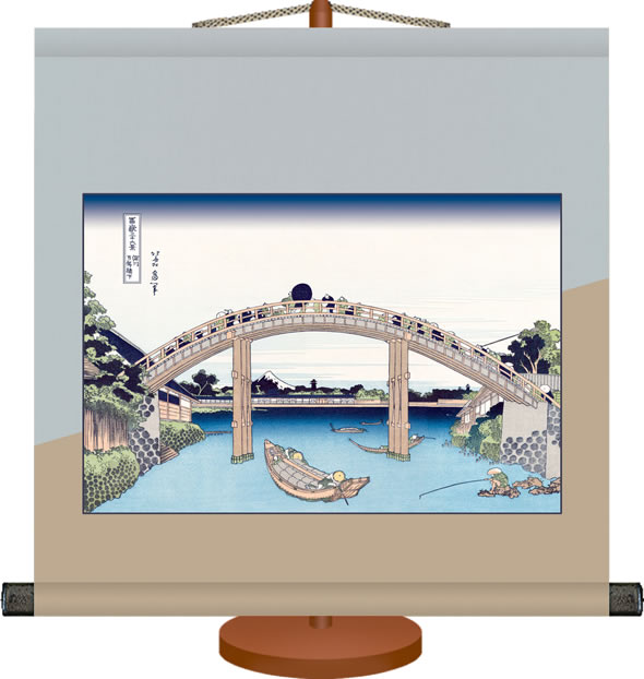 富士山の季節の表情と憧憬が巧みに描かれる、富嶽三十六景 江戸の庶民に愛された伝統の浮世絵が現代の暮らしにマッチする。 お土産・贈答品、お部屋飾りとして喜ばれる作品です。 万年橋は小名木川と隅田川との合流点に架けられた橋。北斎独特の遠近法を用...