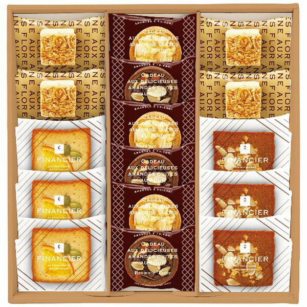 ポイントアーモンドならではの食感や香ばしさが際立つ、定番の焼き菓子を詰め合わせました。※写真はイメージです。内容・デザイン等変更になる場合があります。予めご了承ください。箱サイズ29×4.8×30cm現品サイズ・内容フィナンシェ(オレンジ・...