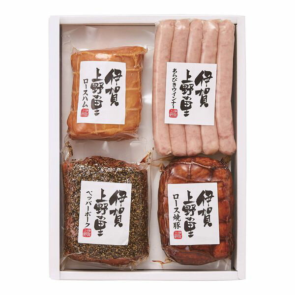 ポイント自然豊かな伊賀盆地で一つ一つ丁寧に作り上げました。ロースハム、ロース焼豚、ペッパーポーク、ウインナーのセットです。※写真はイメージです。内容・デザイン等変更になる場合があります。予めご了承ください。箱サイズ20×26×6cm現品サイ...
