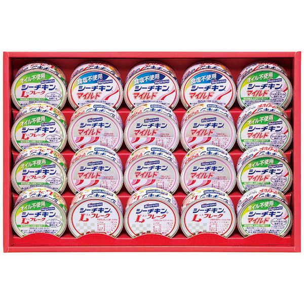 ポイント素材やカタチ、製法によって、さまざまなおいしさが楽しめるシーチキンの詰め合わせです。※写真はイメージです。内容・デザイン等変更になる場合があります。予めご了承ください。箱サイズ40.1×6.7×27.2cm現品サイズ・内容オイル不使...