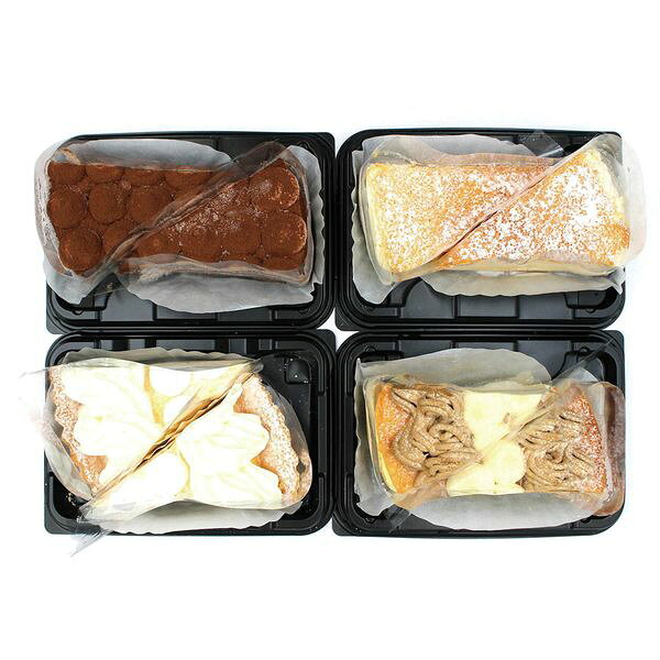 ポイントバラエティに富んだ4種のケーキが食べられる満足セット?ほんのりとした甘さとしっとり口どけが魅力のチーズスフレ。ココアスポンジでガナッシュホイップをサンドしたココアチョコ。マロンクリームをサンドし、天面に渋皮マロンを合わせた栗の風味が...
