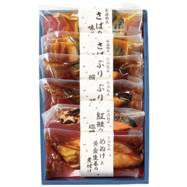 ポイント氷温熟成で仕上げる煮魚焼き魚のギフトセット。簡単調理でお召し上がりいただけるもらって嬉しいこだわりの逸品を是非どうぞ。※写真はイメージです。内容・デザイン等変更になる場合があります。予めご了承ください。箱サイズ19.5×4.5×36...
