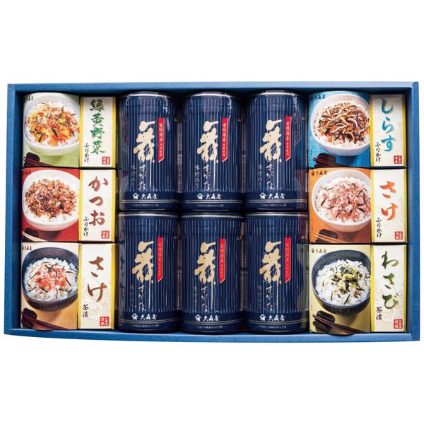 ポイント風味と口溶けの良い味付のりと、手軽にお使いいただけるお茶漬・ふりかけの個袋を詰合せました。※写真はイメージです。内容・デザイン等変更になる場合があります。予めご了承ください。箱サイズ47.7×8.1×29.7cm現品サイズ・内容味付...