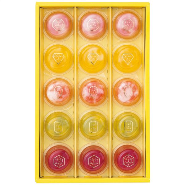 ポイント1つのゼリーに2つの果実の味わい。キラキラ輝く、見た目もかわいいプチデザート。※写真はイメージです。内容・デザイン等変更になる場合があります。予めご了承ください。箱サイズ20.5×4×32.2cm現品サイズ・内容ピーチ＆グレープフル...