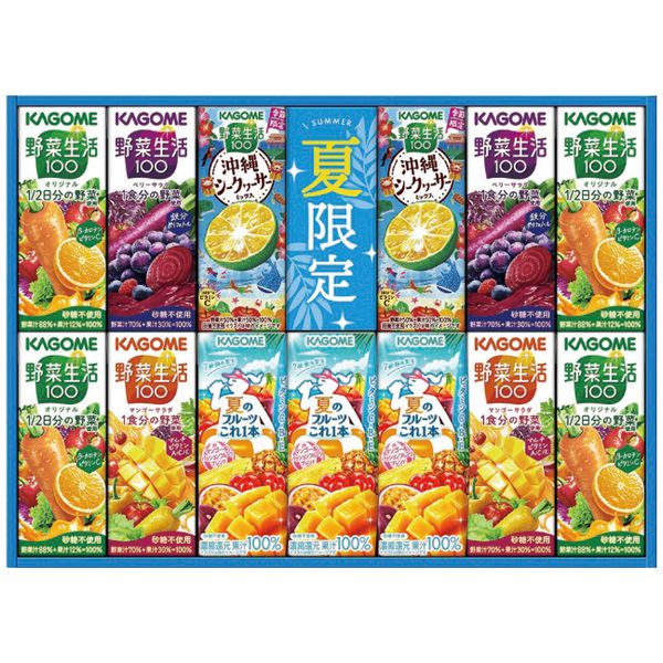 ポイント野菜飲料を詰め合わせたバラエティセット。大切なあの方へ毎日の健康習慣を贈ります。※写真はイメージです。内容・デザイン等変更になる場合があります。予めご了承ください。箱サイズ37.6×4.8×25.5cm現品サイズ・内容夏のフルーツこ...