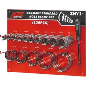 商品説明126pcsセット　・ステンレスバンド：ANSI#410ネジ：S45C　最大負荷：バンド幅9mm,60kg/cm2　・フレキシブルナットドライバー1本付きセット内容：バンド幅9mm／8〜12mm(20個)・10〜16mm(20個)・...