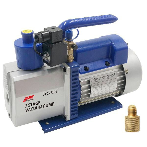 商品説明R12、R134a、R1234YF兼用ツーステージ電磁弁付き馬力：0.5hp 重量：8.7kgネジサイズ：7/16-20UNF（付属アダプター：M10X1.5）電源コード長：135cm電磁弁付き ※電磁弁とは真空ポンプ使用中に万が一...