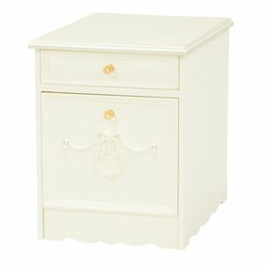 【キュートなリボンレリーフとクリスタルの取っ手が可愛いサイドチェスト。】商品サイズ（外寸）(約)幅41.5×奥行58×高さ53.5cmカラーホワイト成分材質主材:マホガニー、MDFその他北海道・沖縄・離島を含む一部地域は配送不可となりますリ...