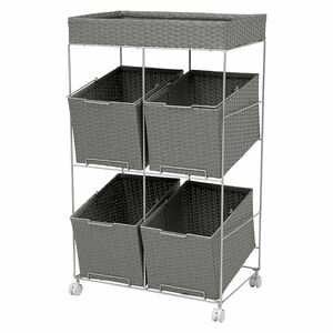 【色柄物や汚れた洗濯物を分けて溜められるランドリーワゴン。バスケットが斜めになっているので衣類を入れやすい構造です。】商品サイズ（外寸）(約)幅56×奥行42×高さ103cmカラーグレー内寸及び補足説明キャスター付成分材質主材:スチール、張...