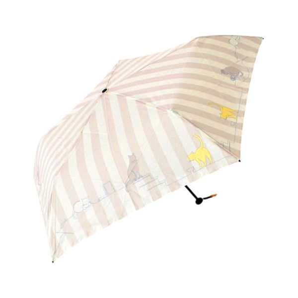 ■サイズ・色違い・関連商品■ネイビー■グレージュ[当ページ]■商品内容【注意事項】お届けのカラーはグレージュとなります。太めのストライプ柄に、裾には猫さん達をプリントした軽量コンパクトミニ雨傘。この猫さん達、実は一筆書きでつながっているんで...