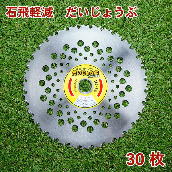 製品仕様 ■サイズ：外径245mm ■刃数 ：32P ■取付穴：25.4mm ■推奨機種：エンジン式刈払機全排気量対応 ■数量 ：30枚 ■用途 ：荒地専用 ■特徴： チップソーなのにナイロンカッターの様に際刈りができる。 石・草の飛が極め...