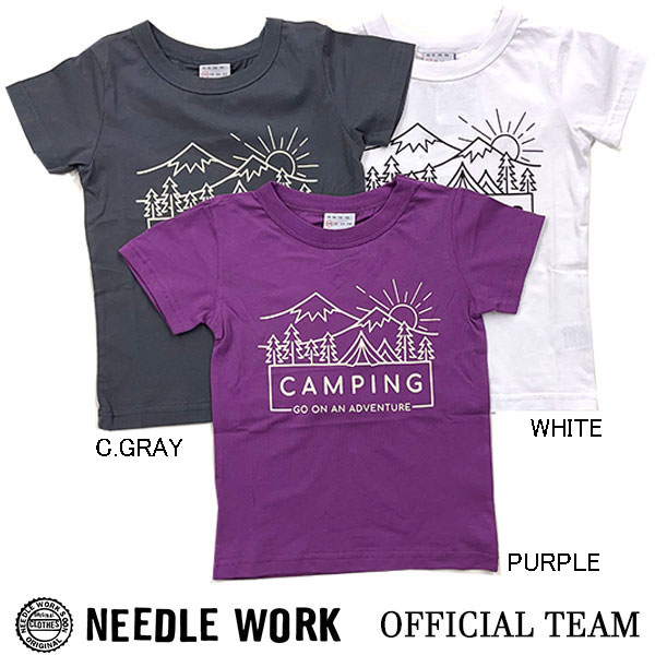 ■品番1121230■カラー・サイズカラー：C.GRAY,PURPLE,WHITE サイズ：120cm,130cm,140cm■商品説明キャンプをモチーフにしたプリントTシャツ。触れた時にひんやりと感じる接触冷感生地を採用。UVケア加工もさ...