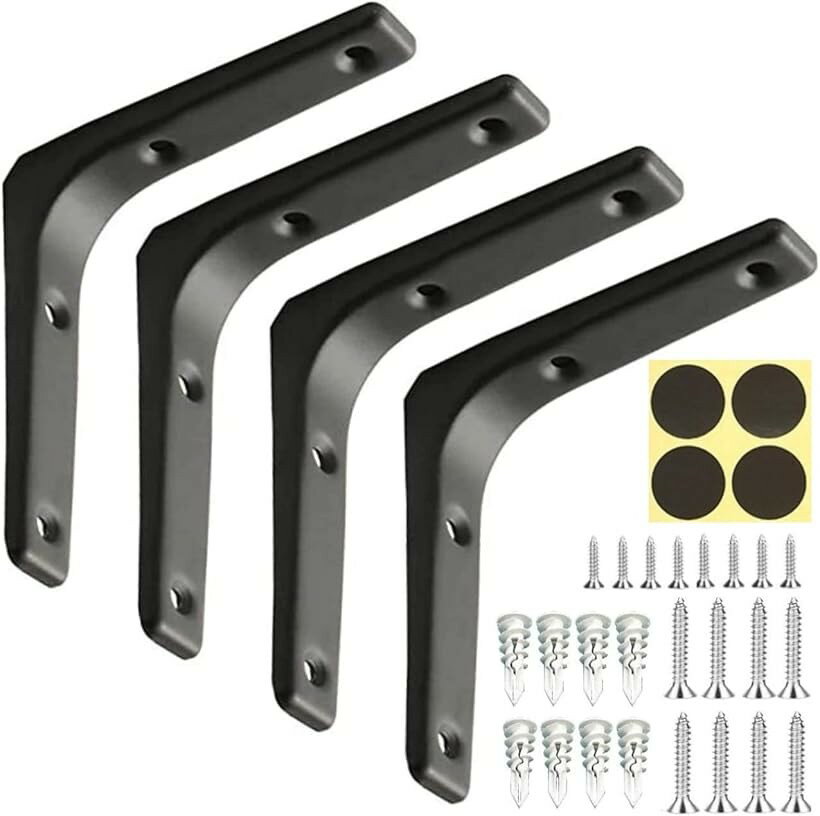 バリエーションコード : 2b2gyygi88商品コード2b2ihni9wl商品名200mmx150mmx30mm ブラック 棚受け金具L字金具 スチール製 ネジ穴目隠しシール付き ブラケット 4本入 黒20cm 取り付け説明書付き ネジ、...