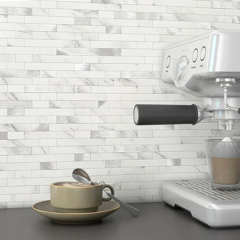 バリエーションコード : 2bjfrw2ihw商品コード2b2o52hg0s商品名MOFIT 3d タイルシール キッチンタイル、大理石調タイルシール タイルシート トイレ 壁シート キッチンパネル 洗面所 防水 壁 シール DIY 白と銀...