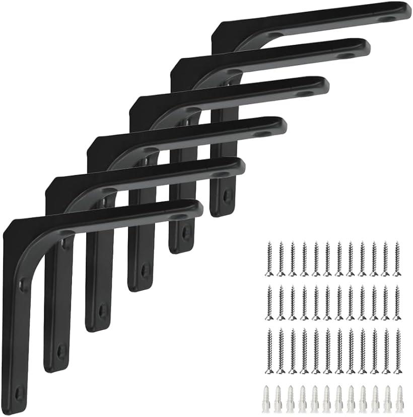 商品コード2b9vvcc2sv商品名棚受け金具6本セット 棚受け L字金具 黒 吊り棚金具 L字型 ステンレス製 棚受けブラケット ネジ付きブランドAZNABLEカラーブラック「L字型棚受け金具6個セット」ブラックカラーのL字型の棚受け金具...