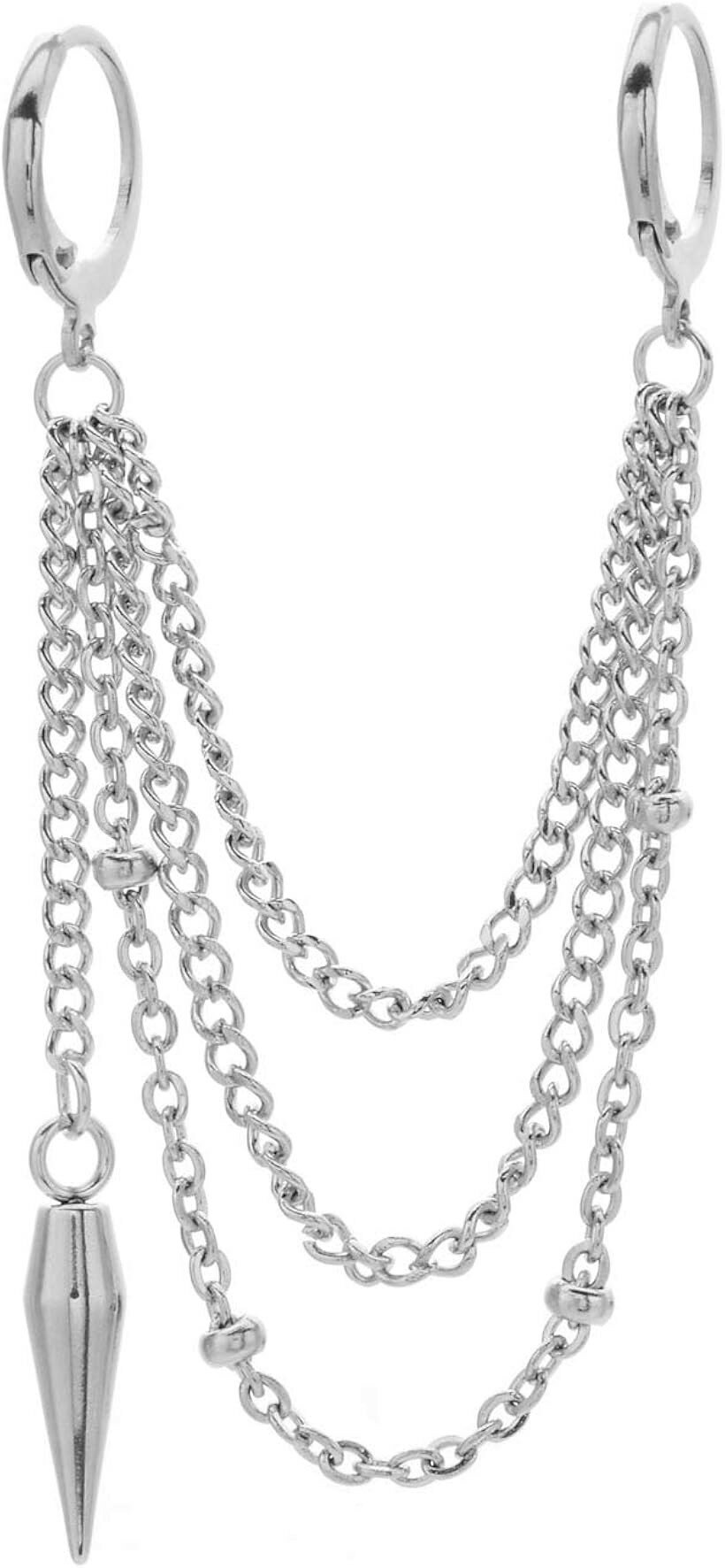 商品コード2b66jf8s23商品名ピアス 2穴 ロングチェーン スパイク 片耳用 垂れ下がり ステンレス おしゃれブランドLIBERTY-M「デザイン」テテ着用モチーフ 2穴 ピアスタイプ / 片耳用のロングチェーンが特徴的。垂れ下がるチ...