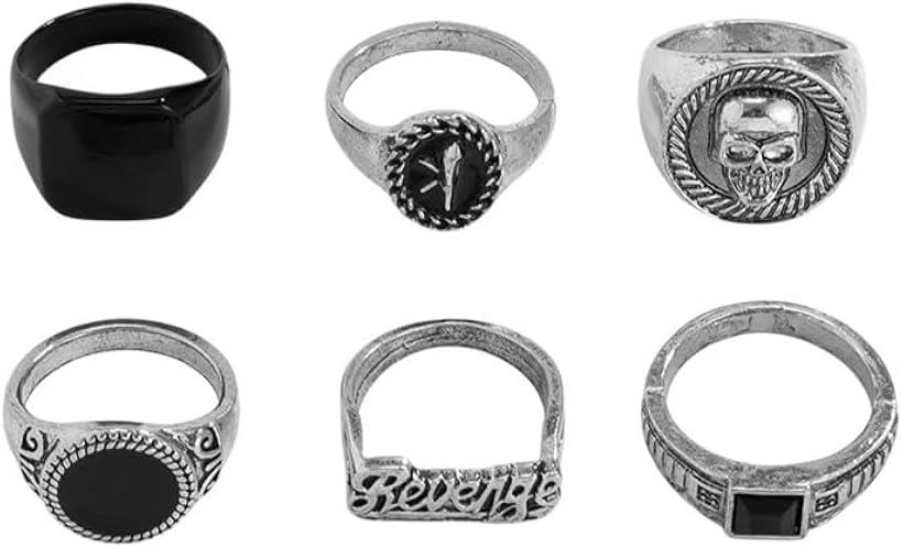 商品コード2b9ns25cf6商品名指輪 メンズ リング 6点セット まとめ売り ストリート かっこいい シルバー ブラック 重ね着け プチプラ トレンド ファッションアクセサリー スクエアリングブランドAREUMカラーブラック「デザイン」...