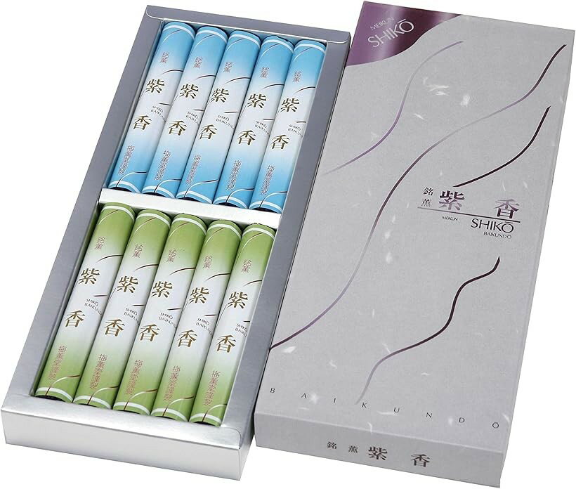 商品コード2b64l23shn商品名包装 蓮のし付き 紫香2段式10入 / 日本製 国産 淡路島 線香ブランド梅薫堂・和の香りをイメージしたお線香。嘉永三年(1850年）以来の伝統技術を駆使。兵庫県淡路島産の純国内製品。線香のたき方や、空気...