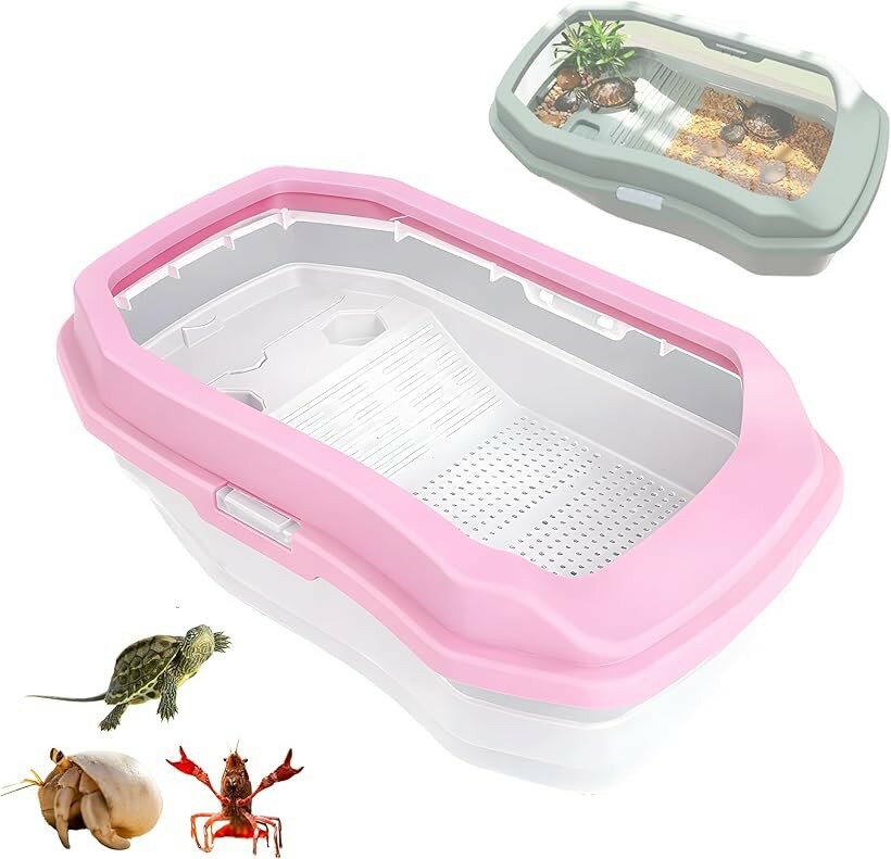 商品コード2bugd34569商品名水替えラクな三層構造 亀 水槽 飼育ケース 35x21x12cm 滑り止めスロープ 脱走防止 室内用 小型両生類 ヤドカリブランドEast Leafカラーピンク「はじめての数ヶ月をラクにする」 三層分離で...
