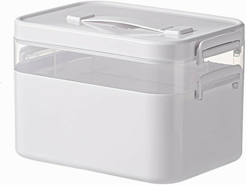 商品コード2bu0gvfchq商品名救急箱 大容量 おしゃれ 大きい 中身 見やすい 薬箱 常備薬 メディカルボックス 災害用 緊急用 2段構造ブランドAurenneカラーホワイトサイズ等高さ16cmx横幅24cmx奥行16.5cm「2段構...