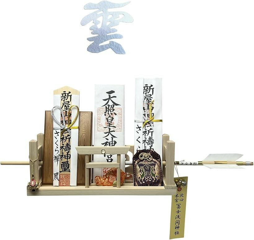 バリエーションコード : 2brkkryt12商品コード2br6k2lqrv商品名神棚 壁掛け モダン 彩雲 水晶 鳥居 国産 ひのき 檜 製 水晶 装飾 お札立て モダン 棚板ブランドさくら禅カラー神明 水晶和紙の雲サイズ等横33cmx奥...