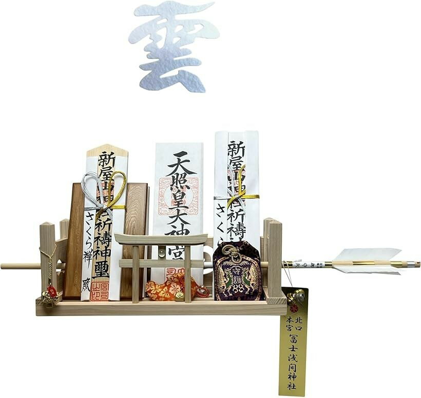 バリエーションコード : 2brkkryt12商品コード2br6k214xj商品名神棚 壁掛け モダン 彩雲 水晶 鳥居 国産 ひのき 檜 製 水晶 装飾 お札立て モダン 棚板ブランドさくら禅カラー明神・水晶和紙の雲サイズ等横33cmx奥...