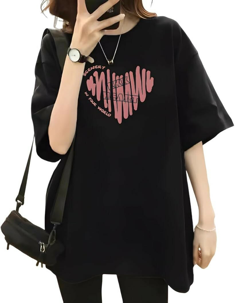 バリエーションコード : 2brpj3d2xp商品コード2brpj2f9c5商品名Tシャツ 半袖 レディース ハート柄 ゆったり トップス オーバー サイズ カットソー ロゴ 5分袖 ゆるT シャツ ビッグ 体型 カバー かわいい きれい ...