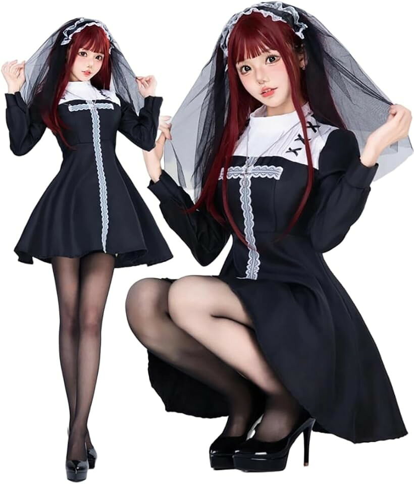 バリエーションコード : 2bugnyw4gj商品コード2bugni9h4k商品名修道女 ゴスロリ コスチューム ハロウィン 仮装 衣装 シスター コスプレ ワンピース ベール ネックレス 3点セットブランドCedarEight(シダーエイ...
