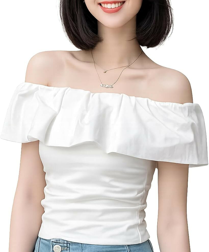 バリエーションコード : 2bk56k6s8l商品コード2bk56wf3o5商品名オフショル トップス レディース フリル クロップド 丈 ショート カットソー 白 黒 春夏 肩出し へそ出し Tシャツ ファッション 韓国風 上品 カジュア...