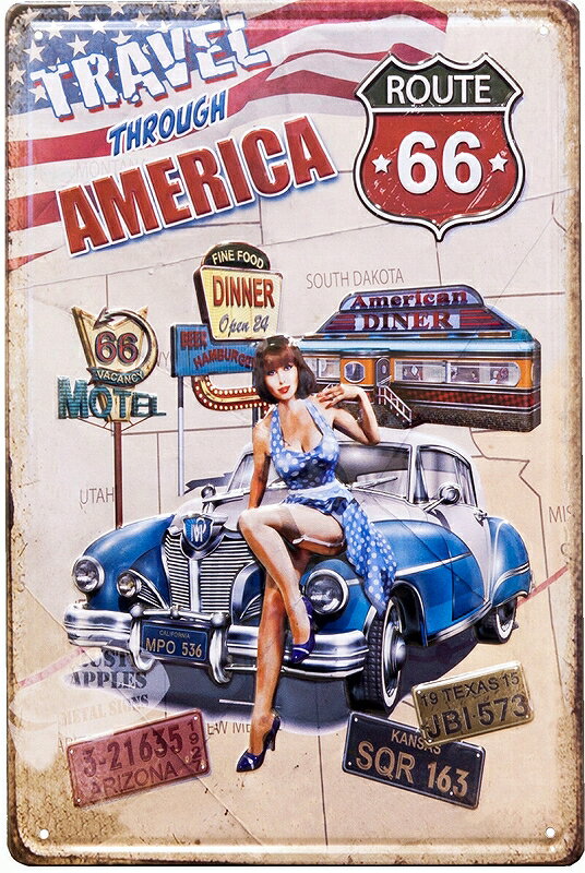 とってもお洒落なアンティークプレート♪ お部屋や共有スペースなど何処にかけてもオシャレに飾れる♪ お部屋に飾って一味違う雰囲気を楽しんでみてはいかがでしょうか？ 商品説明 素材 ブリキ サイズ 20×30cm 特徴 アメリカン50’sプレー...