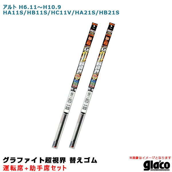 【適合車種】メーカー：スズキ車種：アルト年式：H6.11～H10.9型式：HA11S/HB11S/HC11V/HA21S/HB21S※令和2年2月現在の適合情報です。【ガラコワイパー グラファイト超視界 替えゴム セット内容】■運転席品番：...